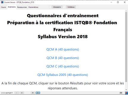 L’ongletExamen vous permet d’accéder au QCM d’entrainement aux examens decertification.